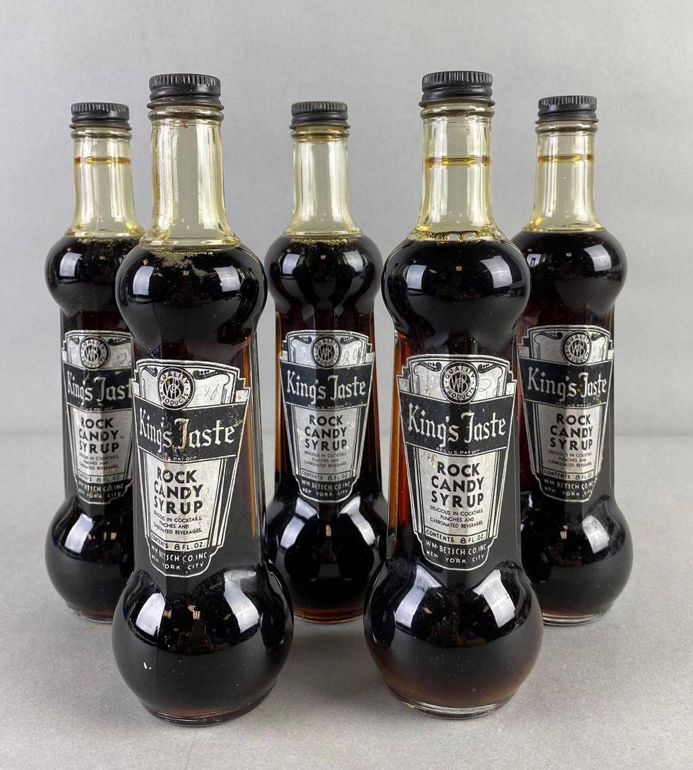 Group Of 5 Antique Kings Taste Advertising Rock Candy Syrup Bottles Auction
