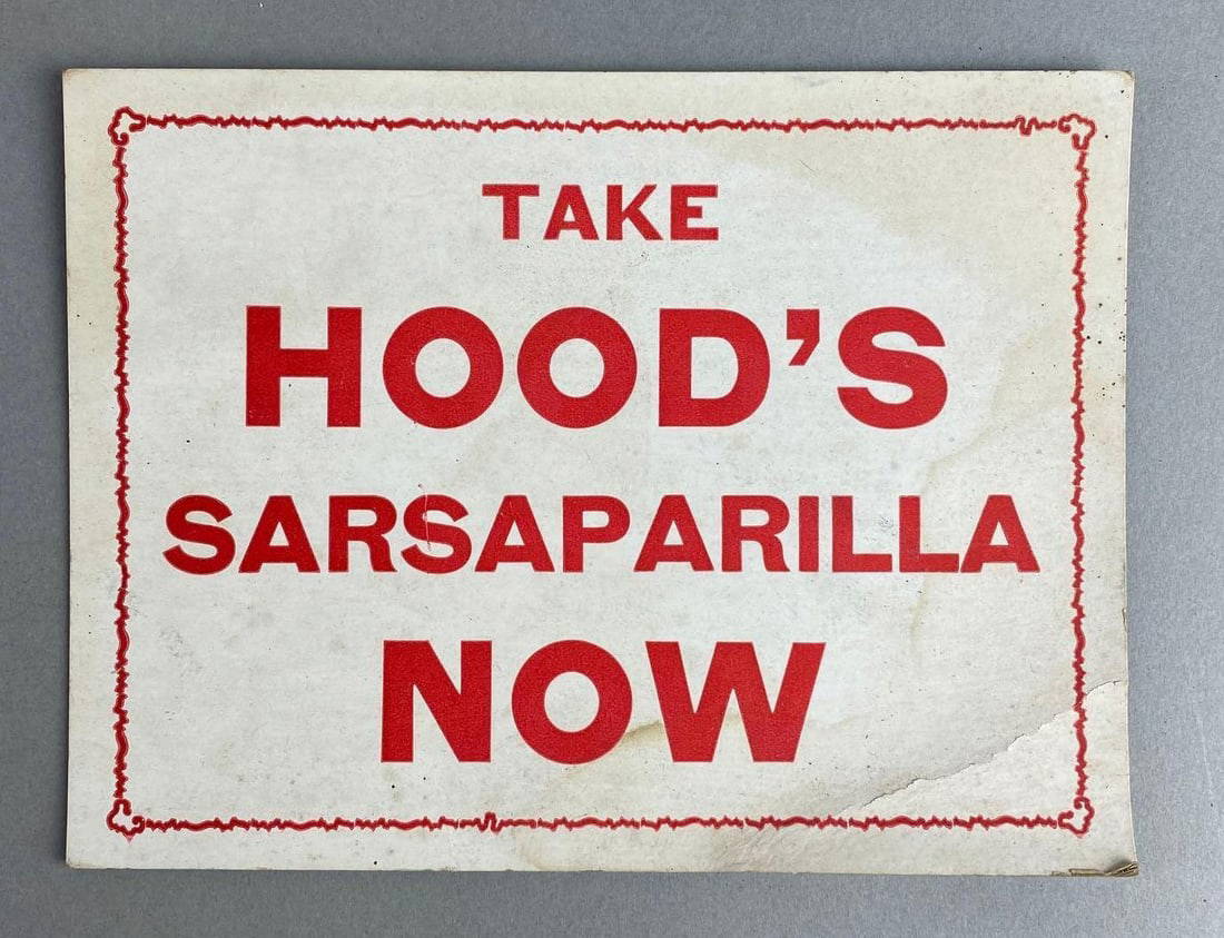Antique Hoods Sarsaparilla Country Store Advertising Cardboard Sign Auction