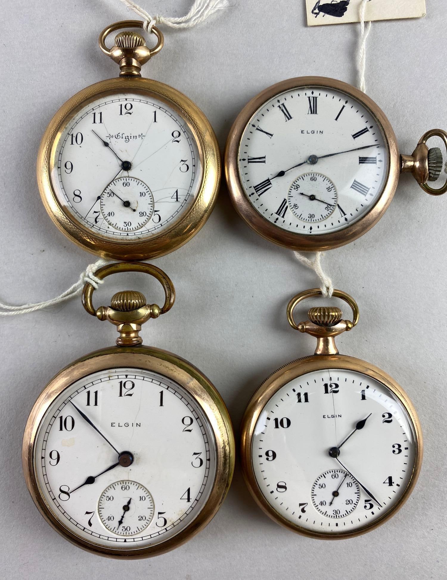 Group Of 4 Elgin Gold Filled Open Face Pocket Watches Auction