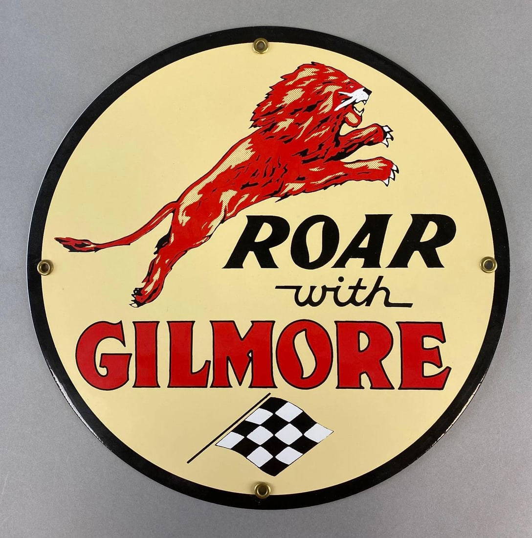 Roar With Gilmore Oil Sign Porcelain Enamel Metal Reproduction Auction