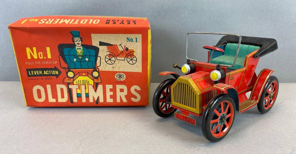 Vintage Tm Toys Tin Litho Old Timers No 1 Lever Action Car
