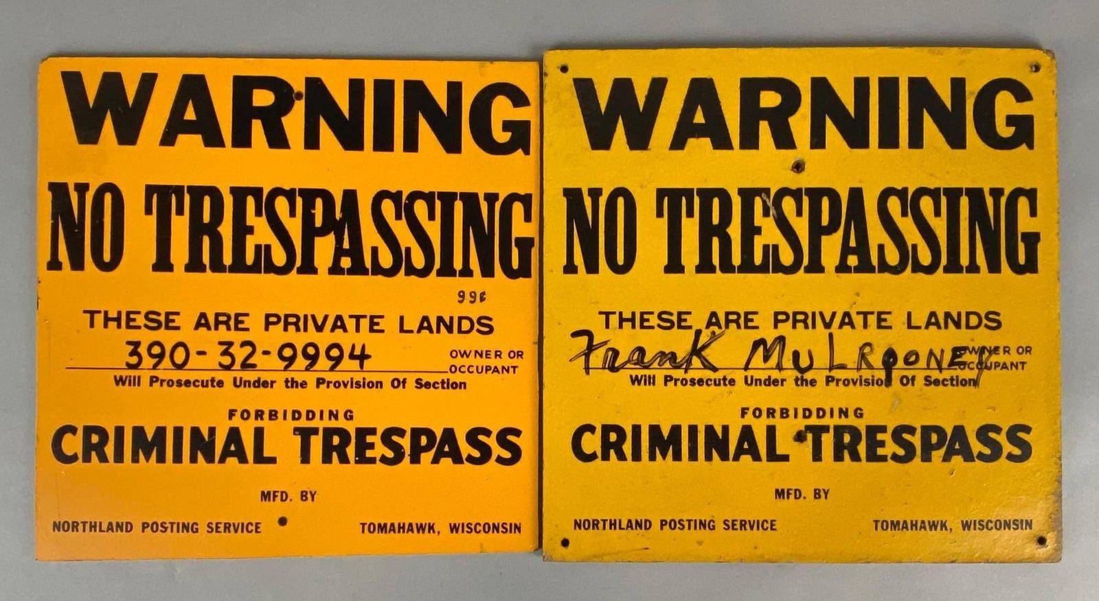 Group Of 2 Composite Warning No Trespassing Signs Auction