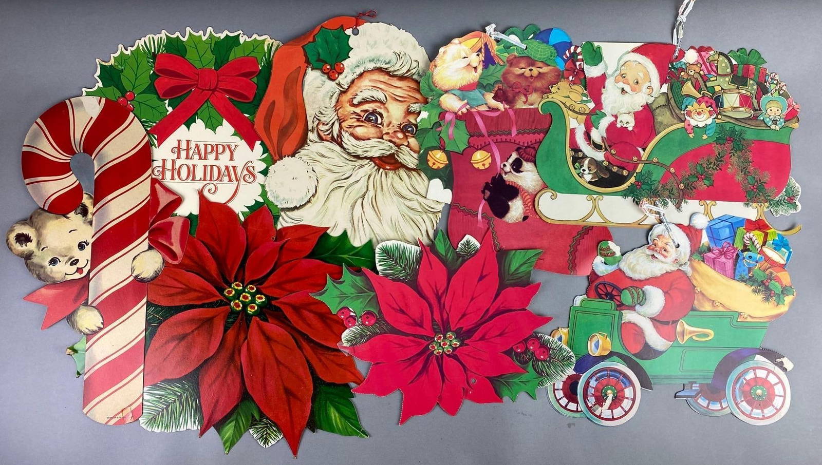 Group Of 8 Vintage Christmas Cardboard Signs Auction