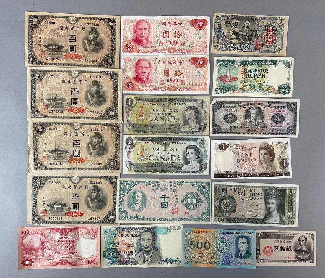 Group Of 18 Assorted International Paper Currency Auction