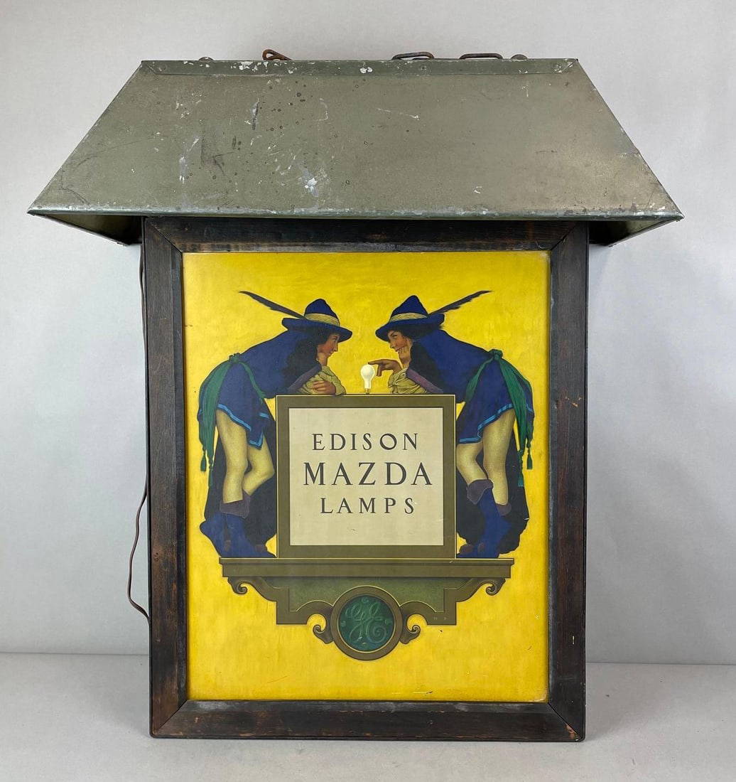 Antique Ge Edison Mazda Lamps Double-sided Light-up Advertising Sign ...