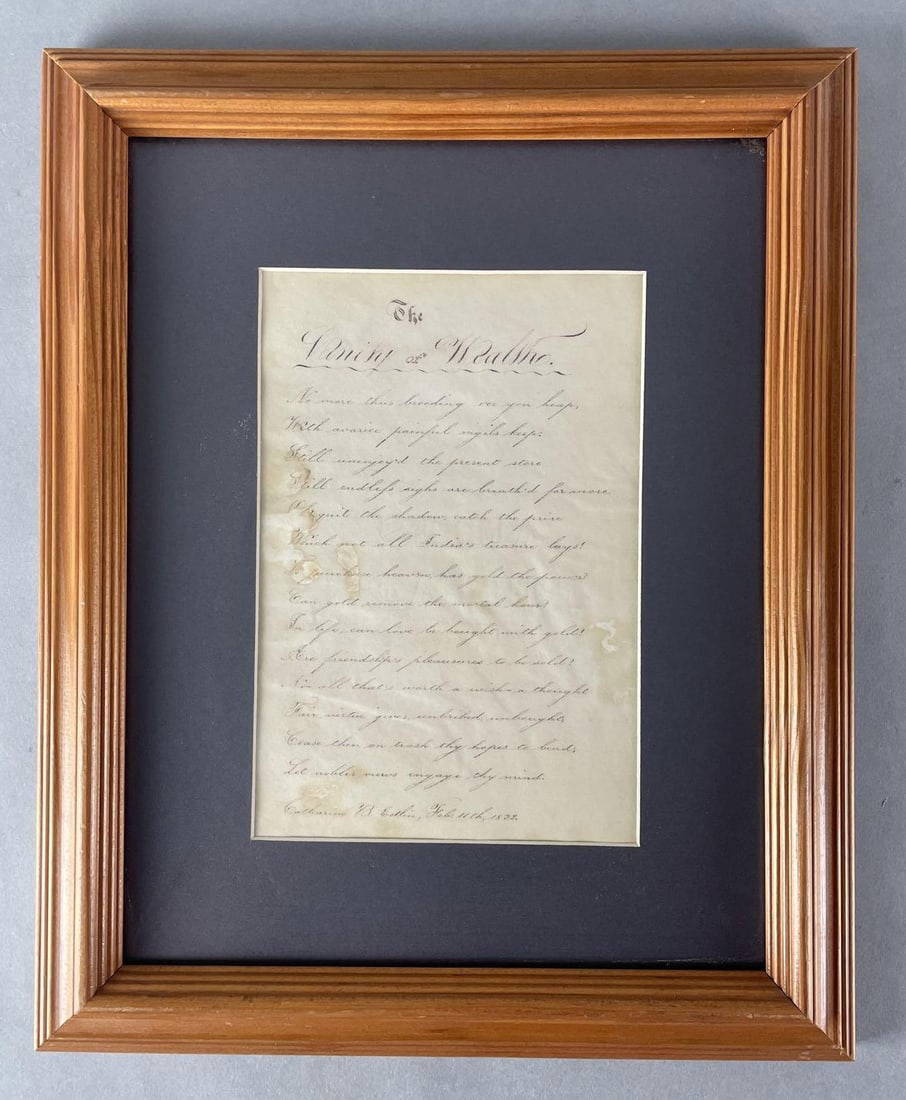 1832 Catharine B Estlin The Vanity Of Wealth Poem Auction
