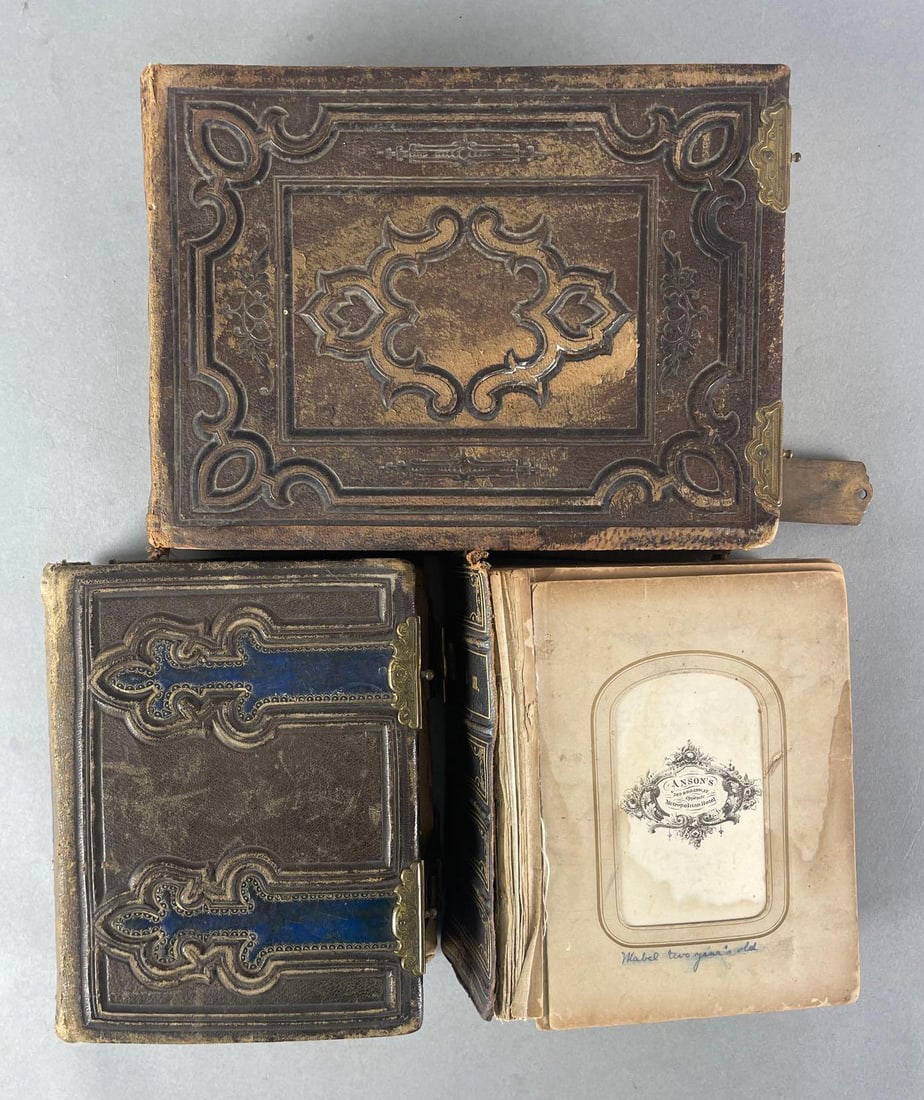 Group Of 3 Antique Cdv Portrait Photo Albums Auction
