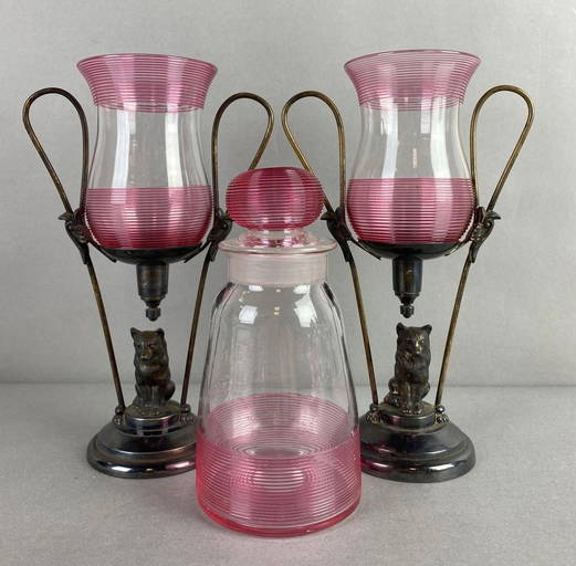 Group Of 3 Antique Boston And Sandwich Glass Co. Art Glass With Applied ...