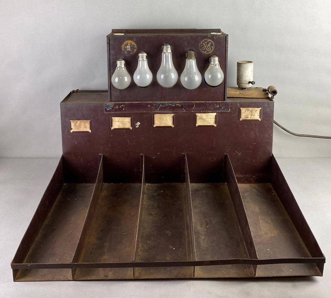 Vintage General Electric Metal Light Bulb Testing Store Display Auction