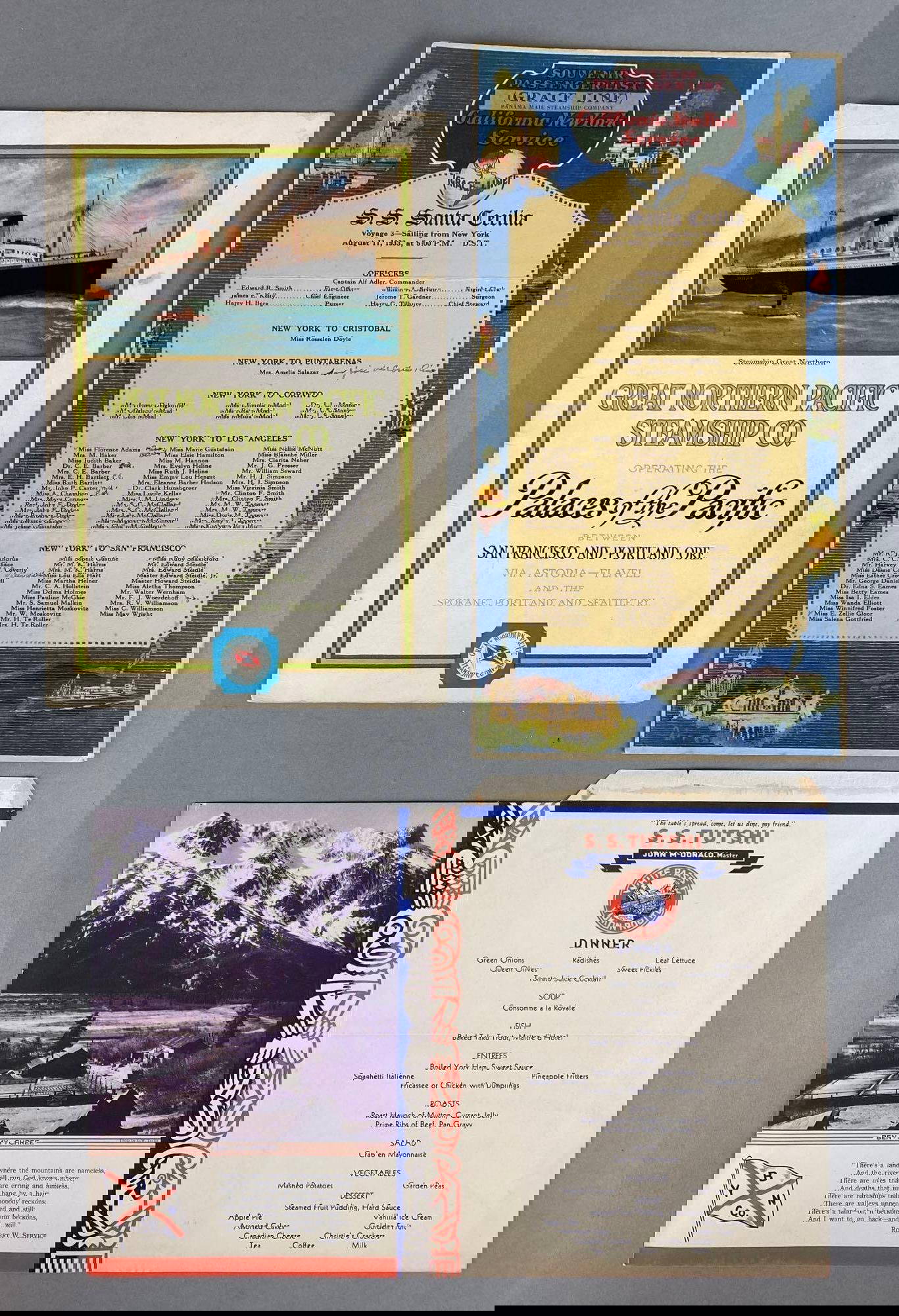 Group Of 3 Cruise Line Postcards And Menus Auction