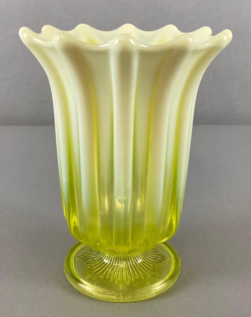 Davidson Primrose Pearline Yellow Vaseline Glass Celery Vase Auction