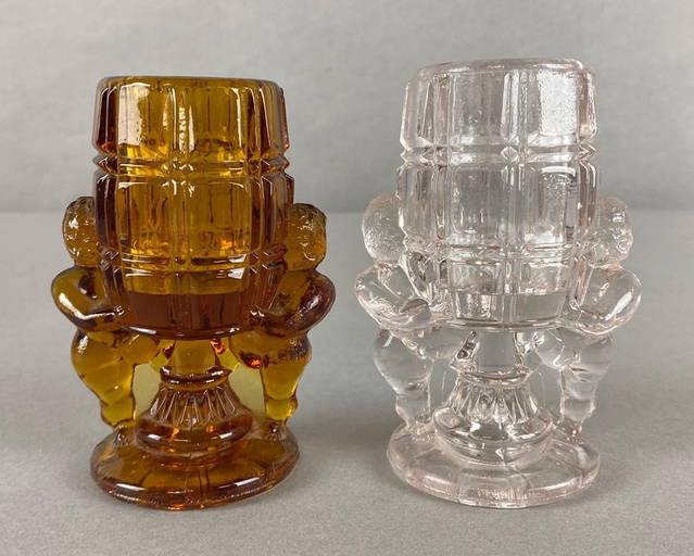 Group Of 2 Mckee Pressed Glass Peek A Boo Toothpick Holders