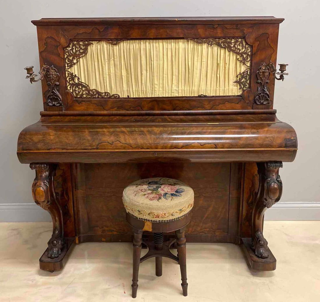 Antique Robert Wornum Rosewood Upright Piano With Stool Auction