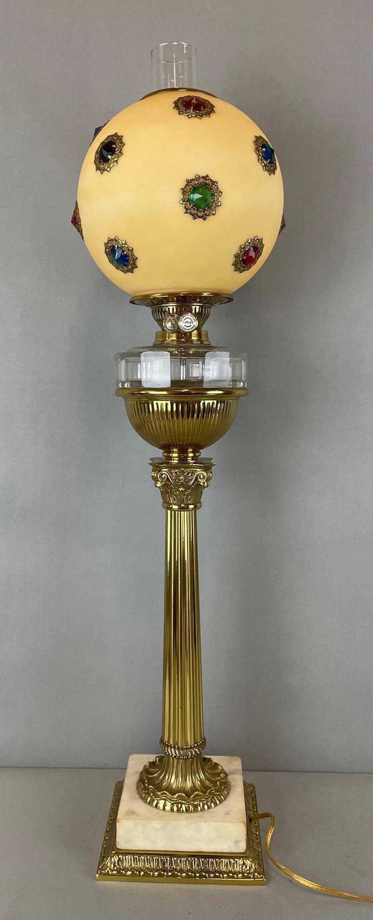Wright And Butler Brass Table Lamp With Jeweled Glass Shade Auction