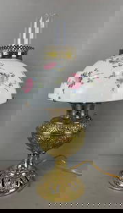 Wright And Butler Brass Table Lamp With Jeweled Glass Shade Auction