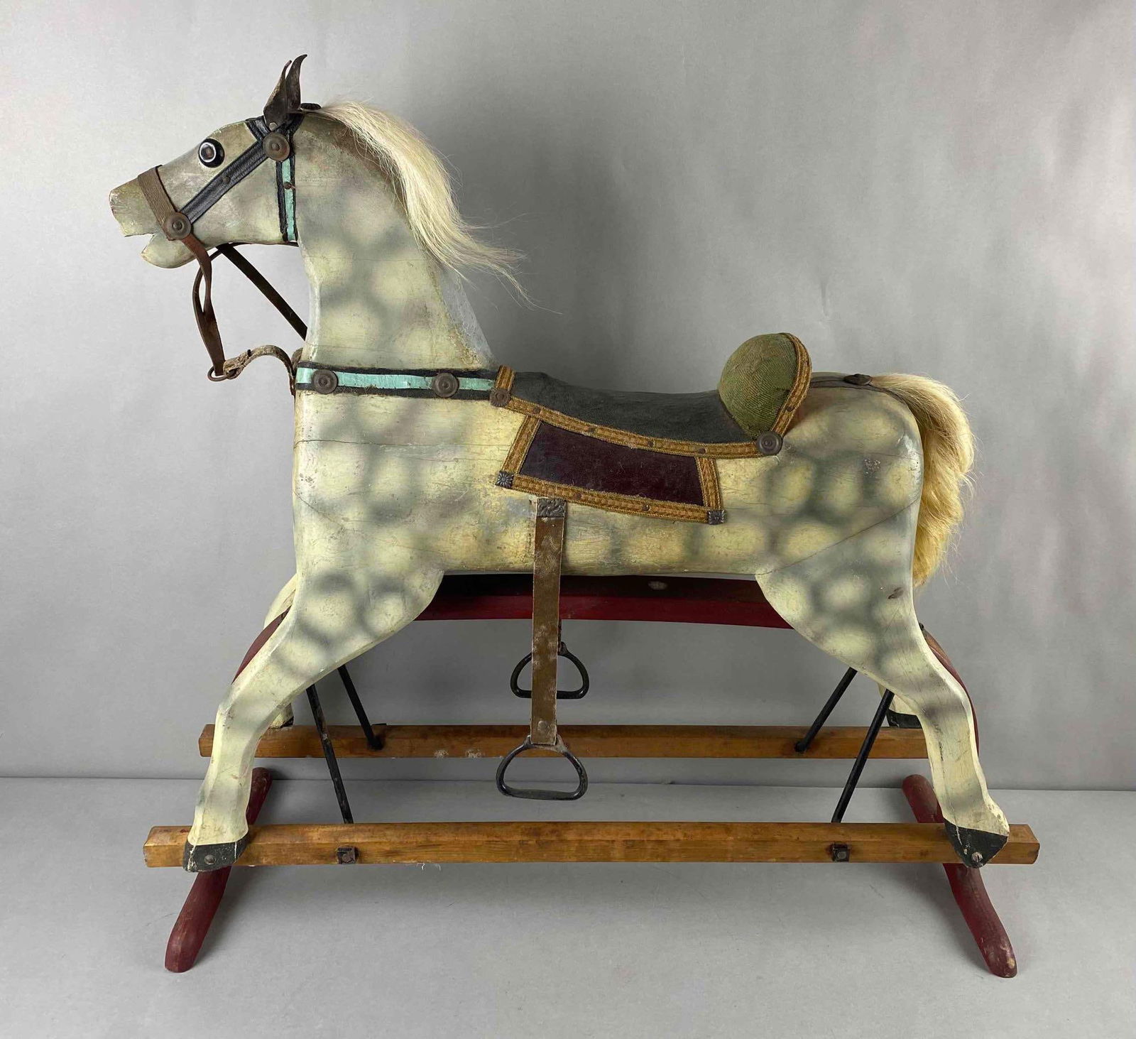 Antique Wood Handmade Rocking Horse With Real Horse Hair
