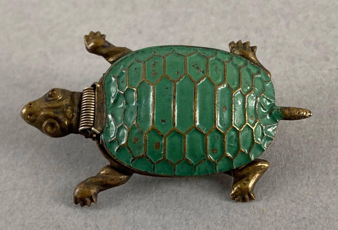 Brass Turtle Pin With Hinged Shell Auction