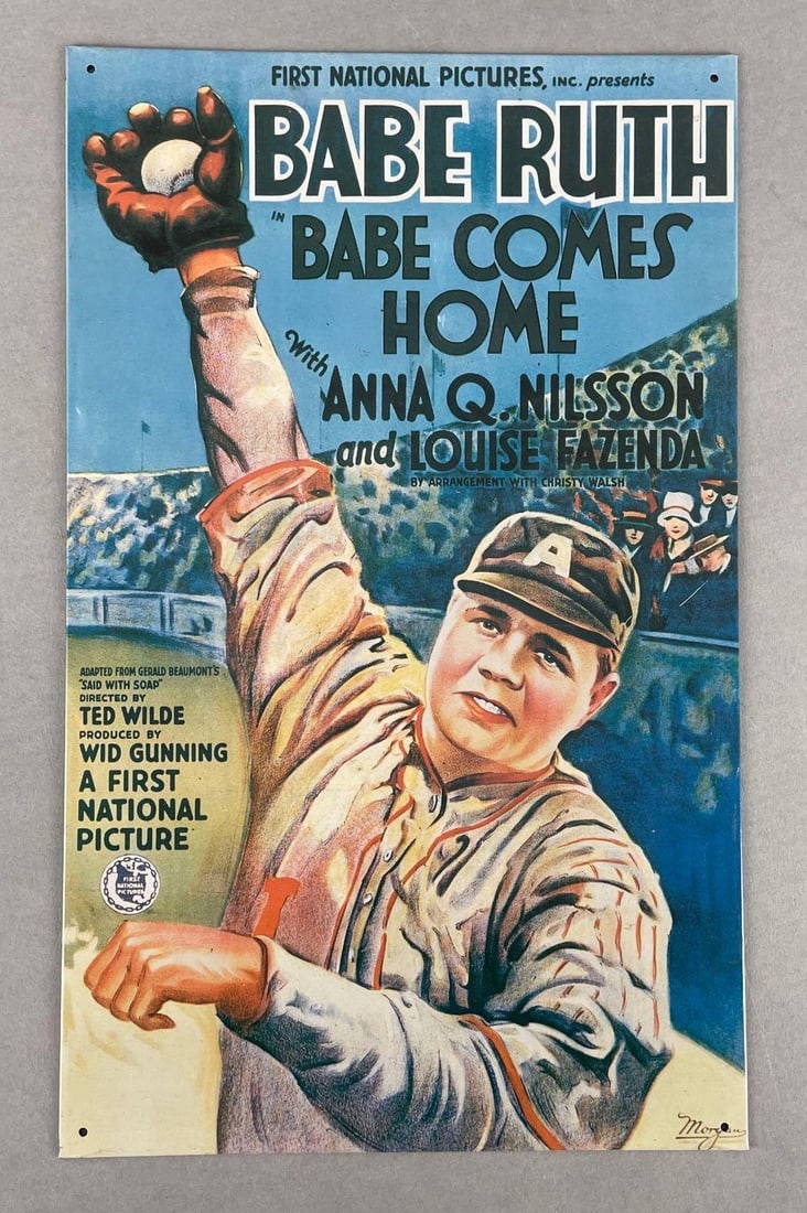1993 Babe Ruth In Babe Comes Home Metal Advertising Sign Auction