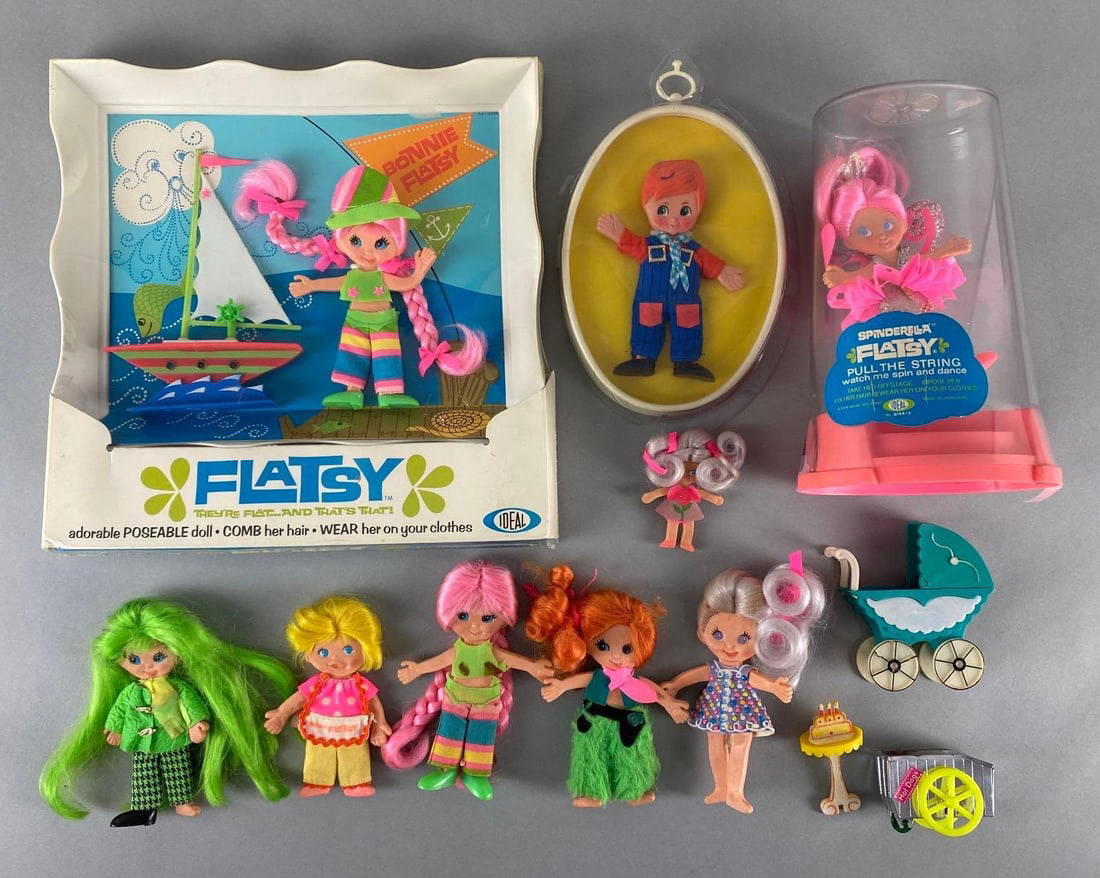 Group Of 9 Ideal Toys Flatsy Dolls And Accessories Auction