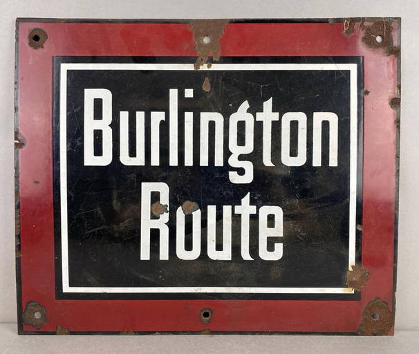 Vintage Burlington Route Railroad Porcelain Sign