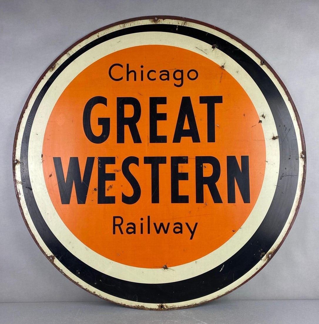 Chicago Great Western Railway Metal Advertising Sign Auction