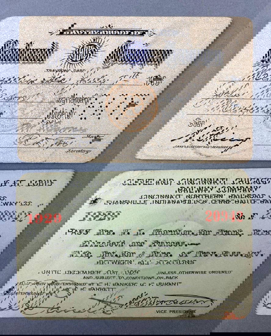 Group Of 2 Railroad Travel Card And Pass Auction