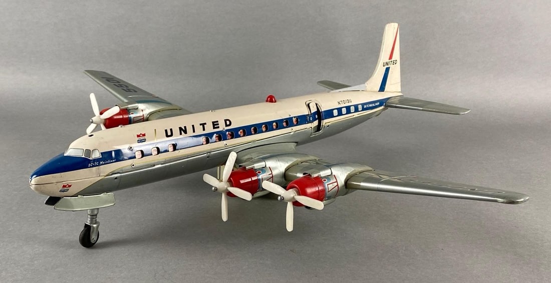 Cragstan United Airlines Dc-7c Mainliner Tin Litho Airplane Auction