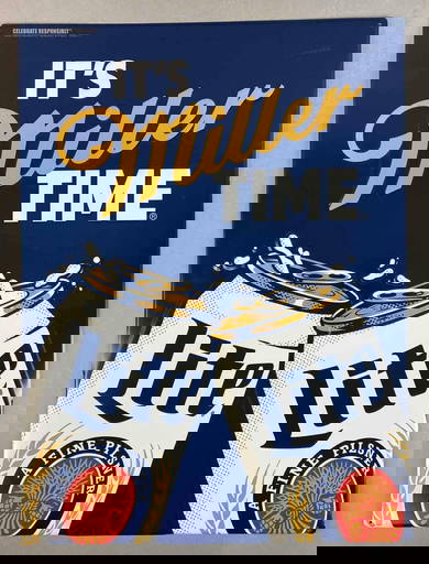 Miller Lite Its Miller Time Embossed Tin Advertising Sign