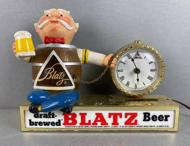 Blatz Beer Barrel Man Light Up Advertising Clock