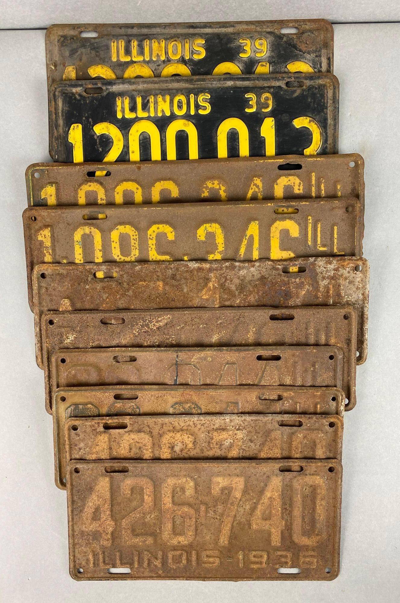 Group Of 10 Vintage Illinois License Plates Auction