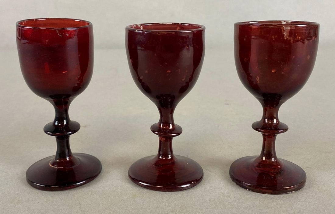 Group Of 3 Antique Ruby Flash Glass Cordial Goblets Auction