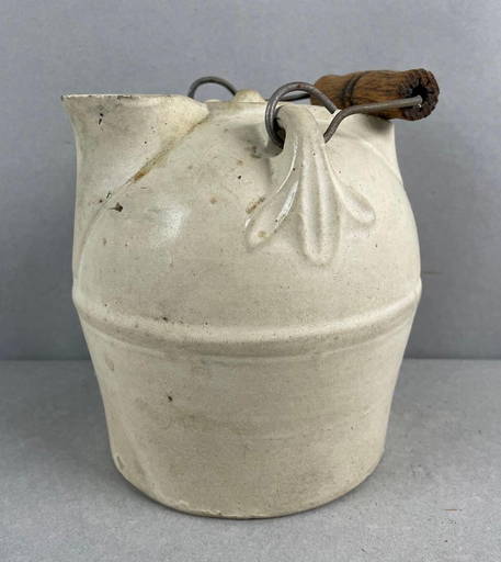 Antique F.h. Weeks Akron Ohio Stoneware Syrup Jug