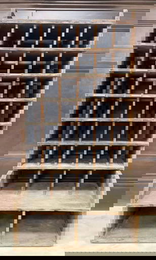 Antique Wood Mail Sorting Cabinet