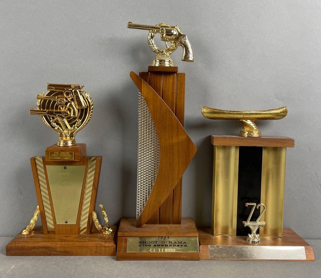 Group Of 3 Vintage Pistol Shooting Trophies Auction