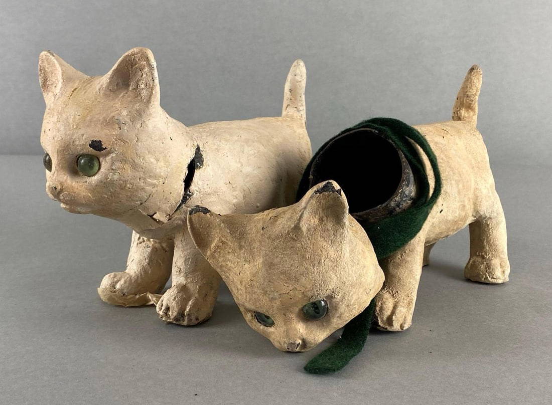 Group Of 2 Paper-mache Cat Candy Containers Auction