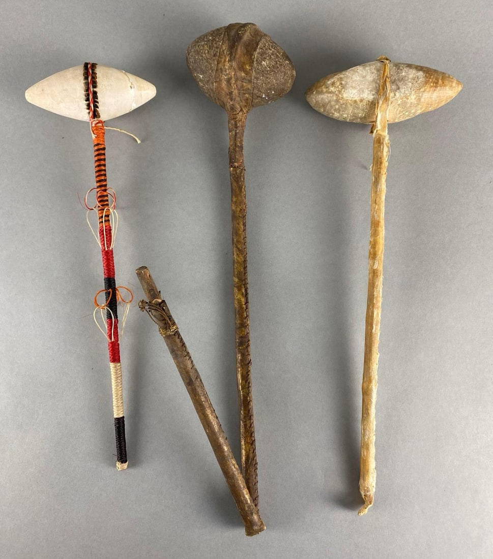 Group Of 3 Native American Stone Clubs Auction