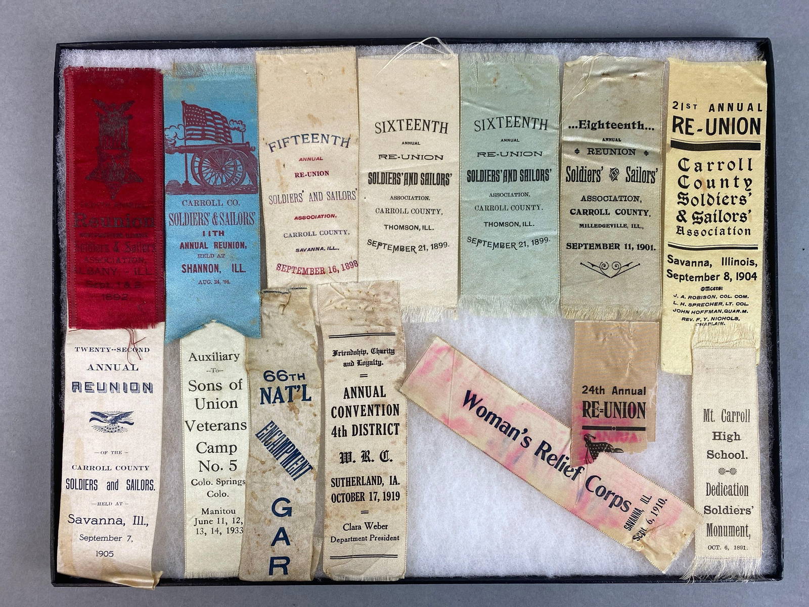 Group Of 14 Union Reunion And Honorary Ribbons Auction