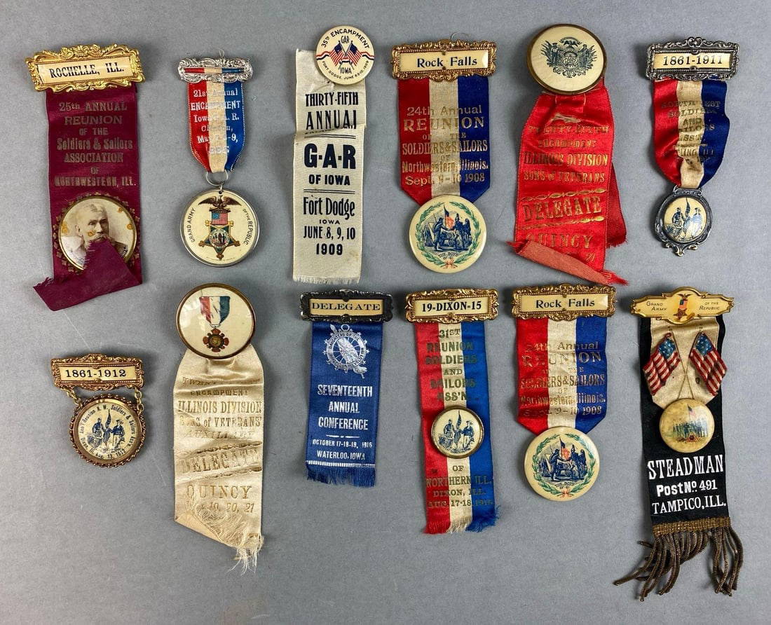 Group Of 12 Assorted Gar Reunion And Conference Medals And Ribbons Auction
