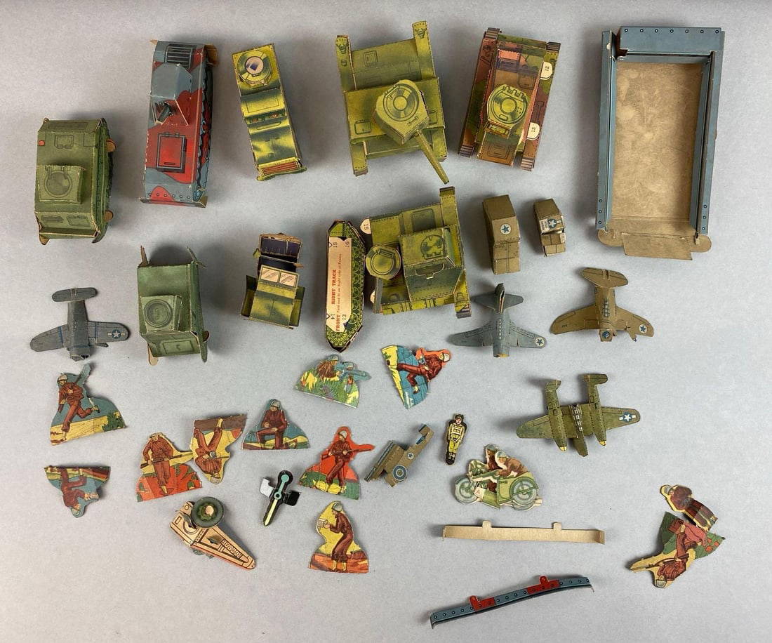 Group Of 30+ Cardboard Military Men And Vehicles Auction