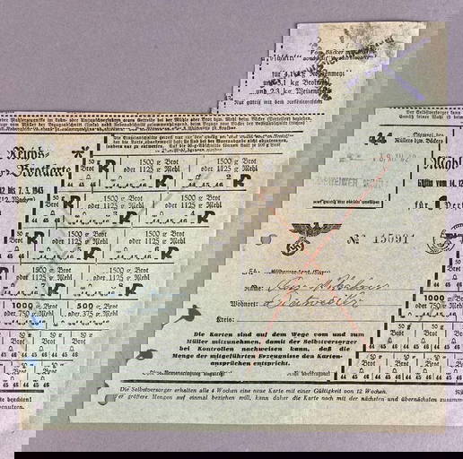 Wwii German Ration Sheet For Bread And Meals