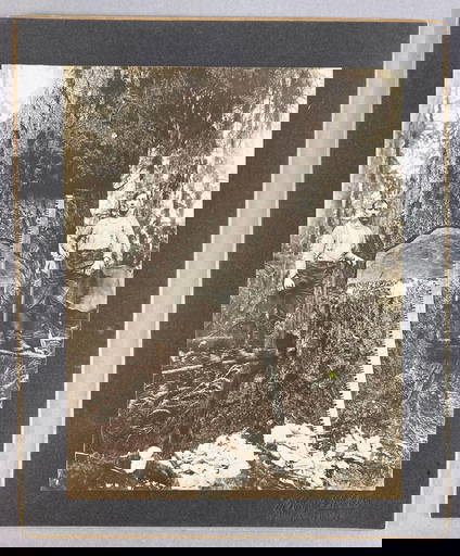 Antique Loggers Posing With Tree Photograph