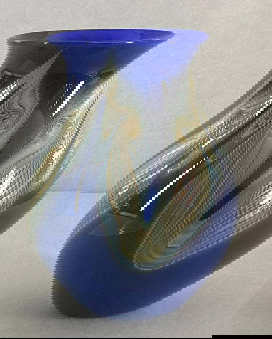 Sherburne Slack Cobalt Art Glass Pulled Feather Vase Auction