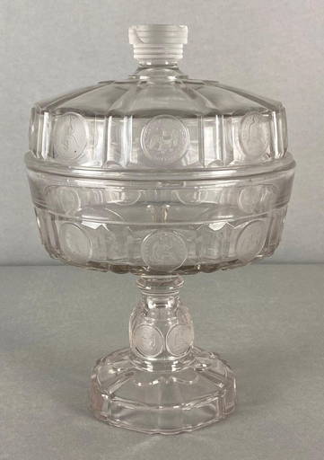 Rare Eapg Us Glass Co. Spanish Coin Clear Glass Compote