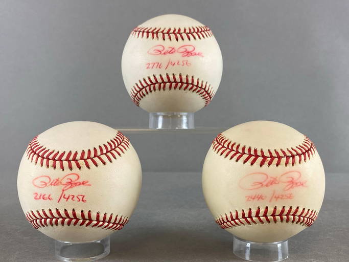 3 Pete Rose Signed Official Mlb Nl Rawlings White Baseballs