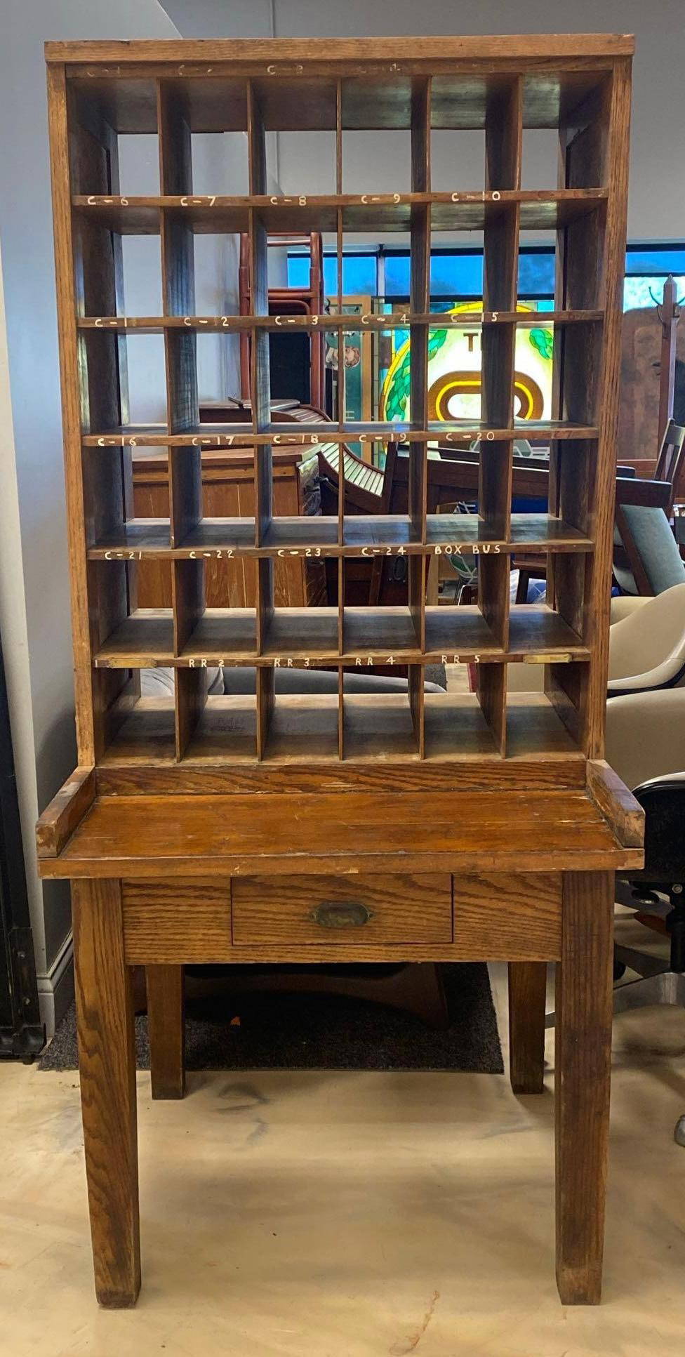 Antique Post Office Oak Mail Organizer Cabinet Auction