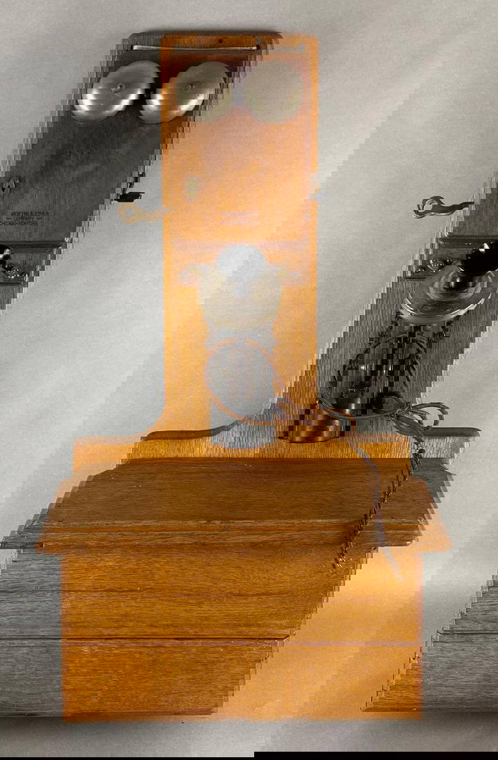 Antique Western Electric Co. Oak Wall Telephone Circa 1895 Auction