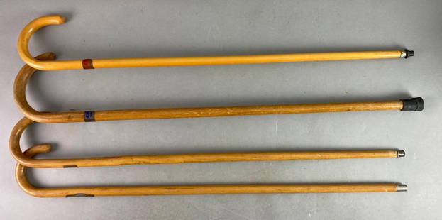 Lot Of 4 Early Carved Wooden Canes Auction