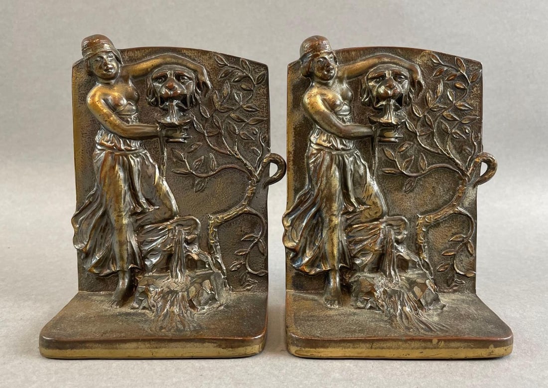 Pair Of Cast Bronze Nouveau Lady Bookends Auction