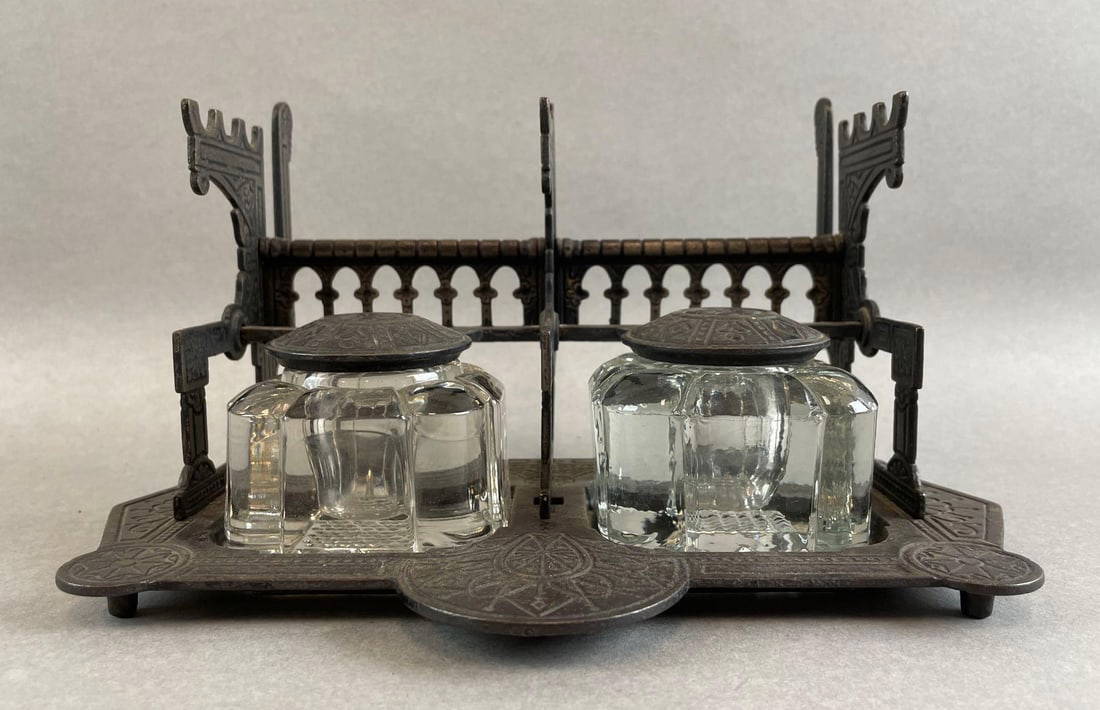 Antique Cast Iron Ink Well Desk Set Auction