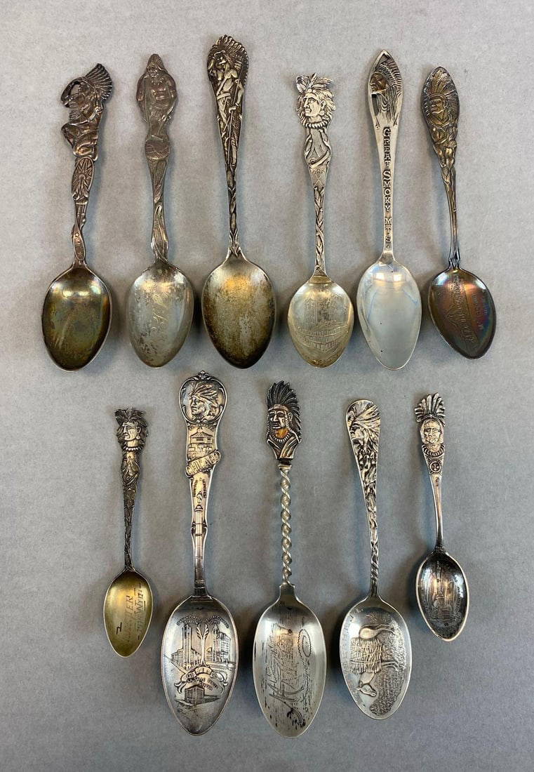 Group Of 11 Sterling Silver Native American Souvenir Spoons Auction